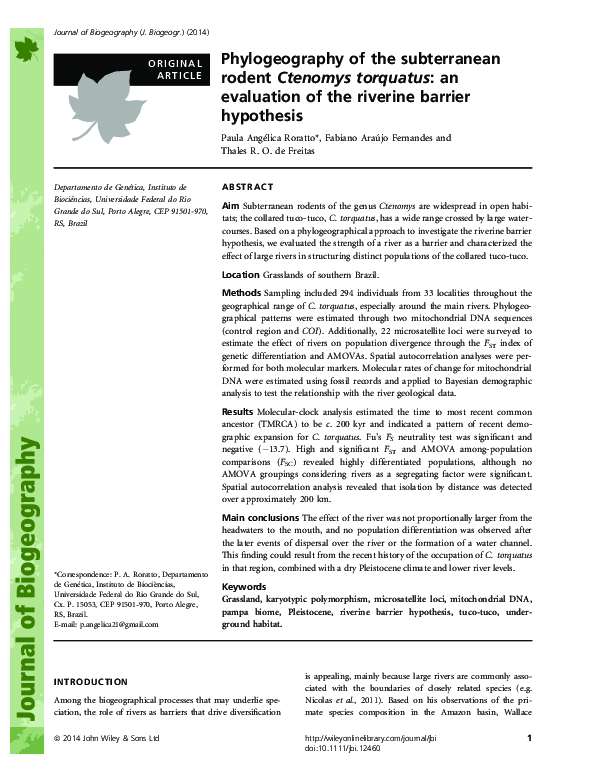 (PDF) Phylogeography of the Subterranean Rodent Ctenomys Australis in ...
