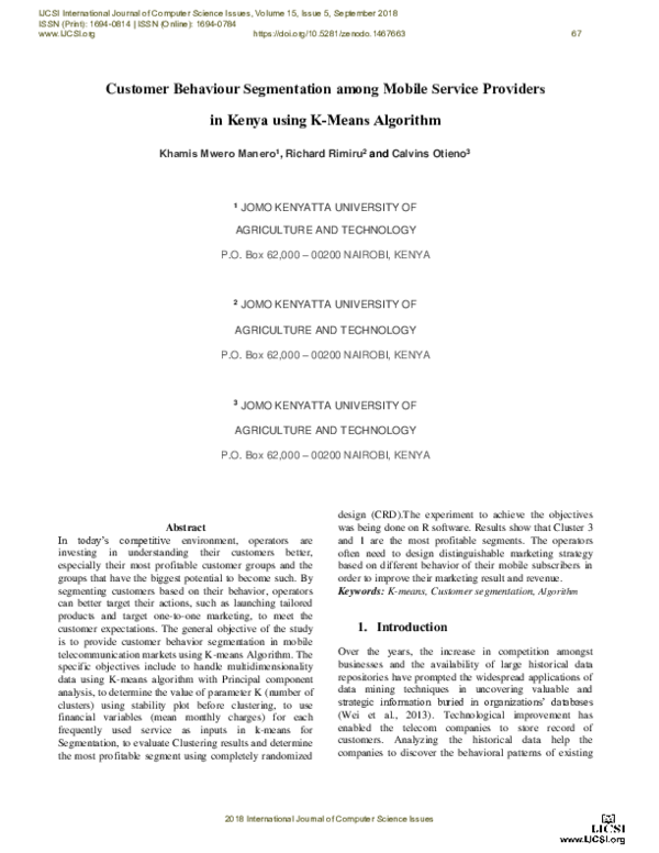 (PDF) Customer Behaviour Segmentation Among Mobile Service Providers In Kenya Using K-Means ...