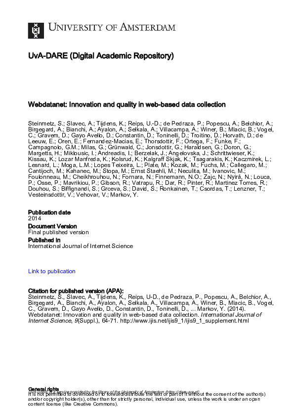 (PDF) Innovation and quality in web-based data collection