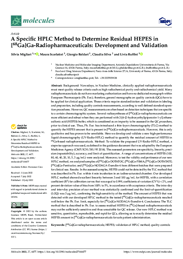 (PDF) A Specific HPLC Method to Determine Residual HEPES in [68Ga]Ga ...