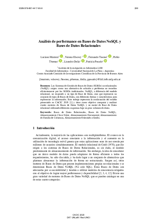 (PDF) Análisis de performance en Bases de Datos NoSQL y Bases de Datos ...