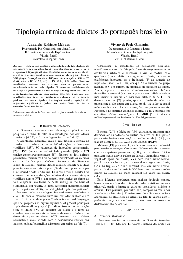 Tipologia rítmica de dialetos do português brasileiro