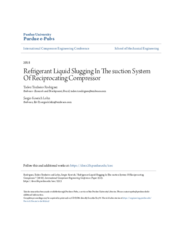 (PDF) Refrigerant Liquid Slugging In The suction System Of ...