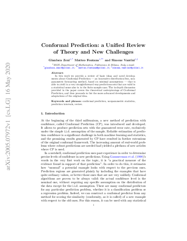 (PDF) Conformal Prediction: a Unified Review of Theory and New Challenges