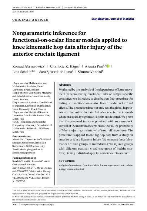 Pdf Nonparametric Inference For Functional On Scalar Linear Models Applied To Knee Kinematic