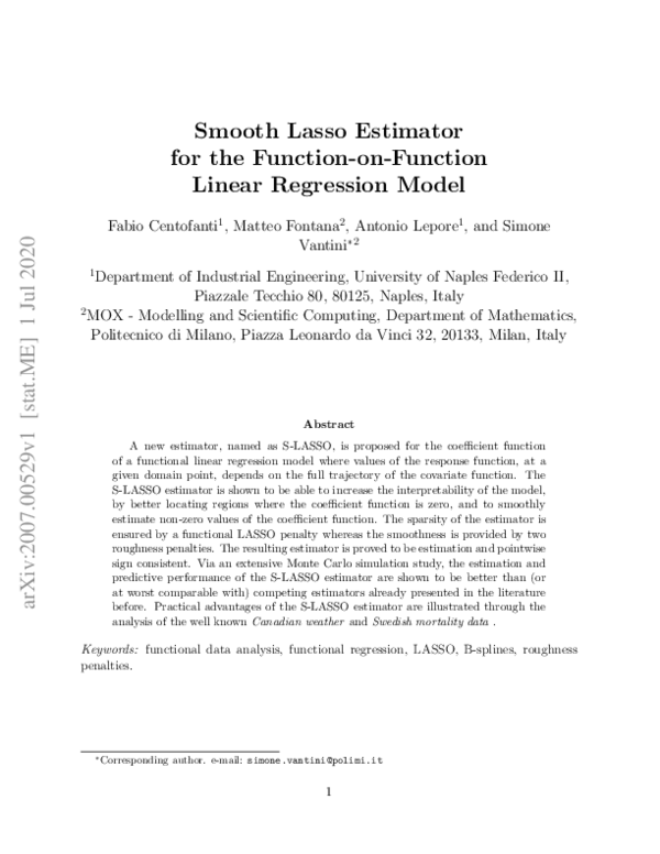 (PDF) Smooth LASSO estimator for the Function-on-Function linear regression model