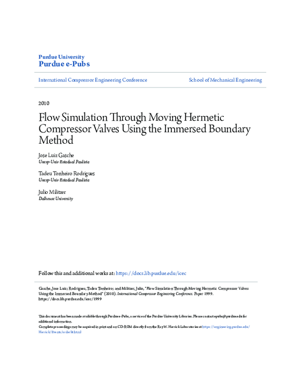 (PDF) Flow Simulation Through Moving Hermetic Compressor Valves Using the Immersed Boundary Method