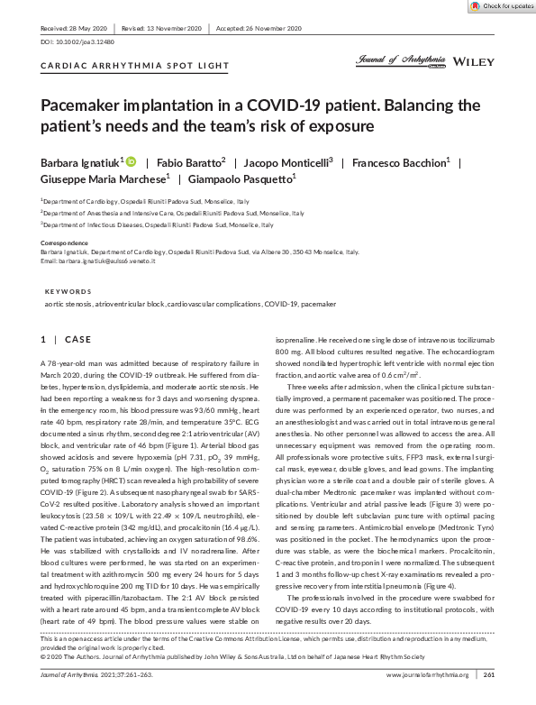 (PDF) Pacemaker implantation in a COVID‐19 patient. Balancing the ...