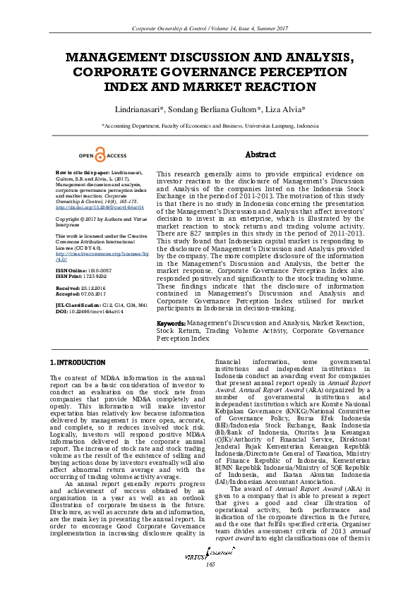 (PDF) Management discussion and analysis, corporate governance ...