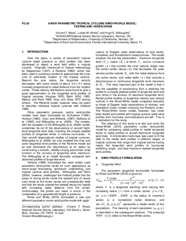 (PDF) A New Parametric Tropical Cyclone Wind-Profile Model: Testing and ...
