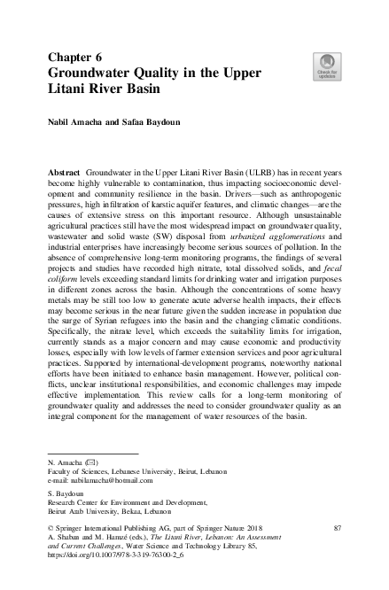 (PDF) Groundwater Quality in the Upper Litani River Basin