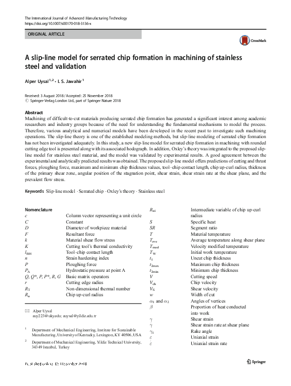 (PDF) A slip-line model for serrated chip formation in machining of ...