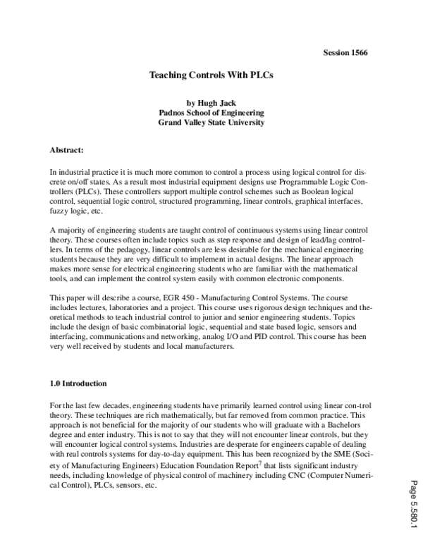(PDF) Teaching Controls With Pl Cs