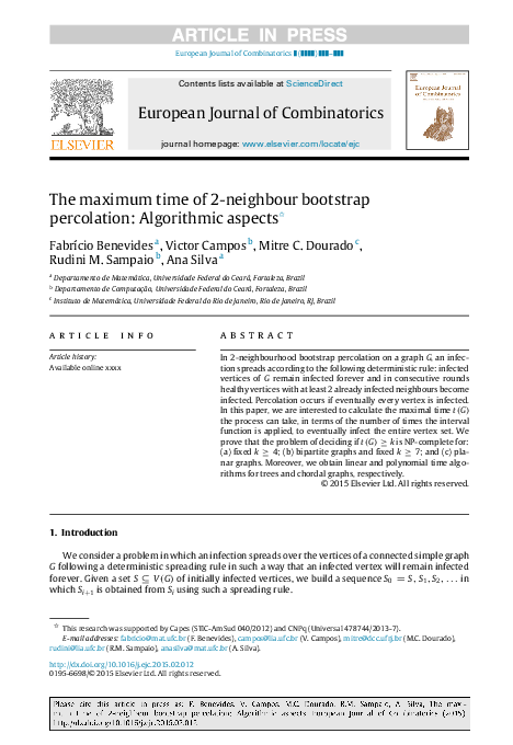 (PDF) The maximum time of 2-neighbour bootstrap percolation: algorithmic aspects