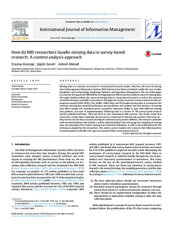 (PDF) How do MIS researchers handle missing data in survey-based research: A content analysis ...