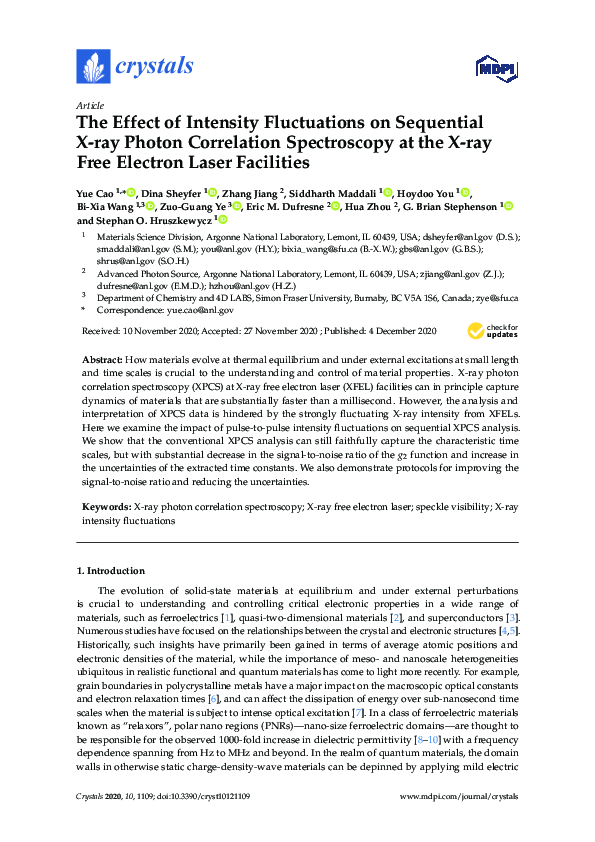 (PDF) The Effect of Intensity Fluctuations on Sequential X-ray Photon Correlation Spectroscopy ...