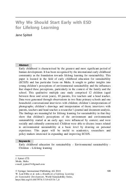 (PDF) Why We Should Start Early with ESD for Lifelong Learning