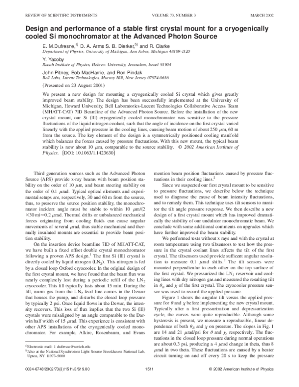 (PDF) Design and performance of a stable first crystal mount for a cryogenically cooled Si ...