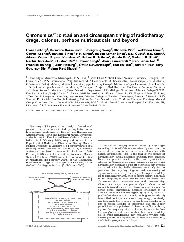 (PDF) Chronomics: Timing in Radiotherapy and Drugs