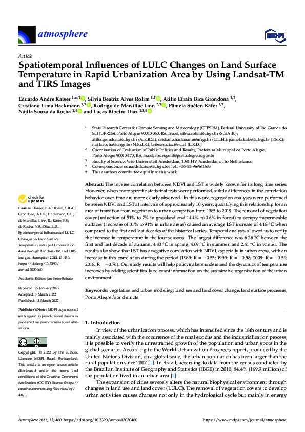 (PDF) Spatiotemporal Influences of LULC Changes on Land Surface Temperature in Rapid ...