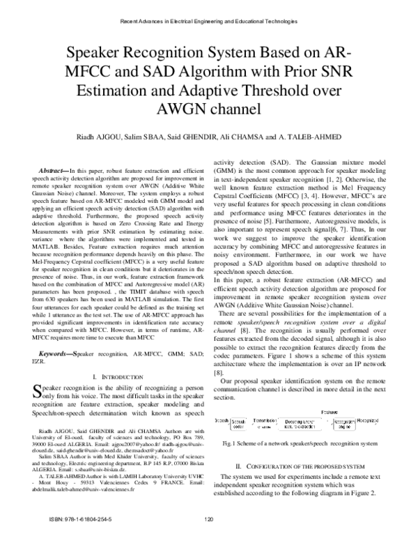 (PDF) Speaker Recognition System Based on ARMFCC and SAD Algorithm with Prior SNR Estimation and ...