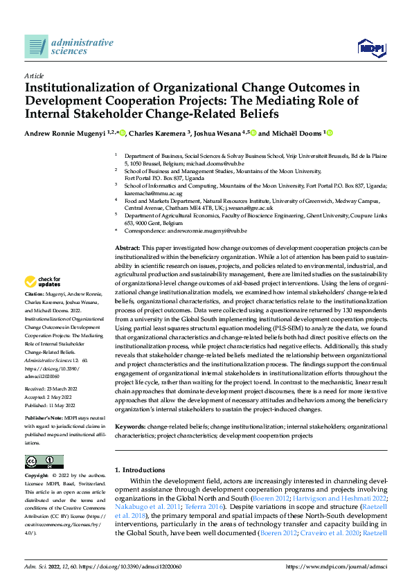 (PDF) Institutionalization of Organizational Change Outcomes in ...