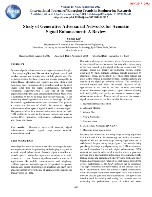 (PDF) Study of Generative Adversarial Networks for Acoustic Signal ...