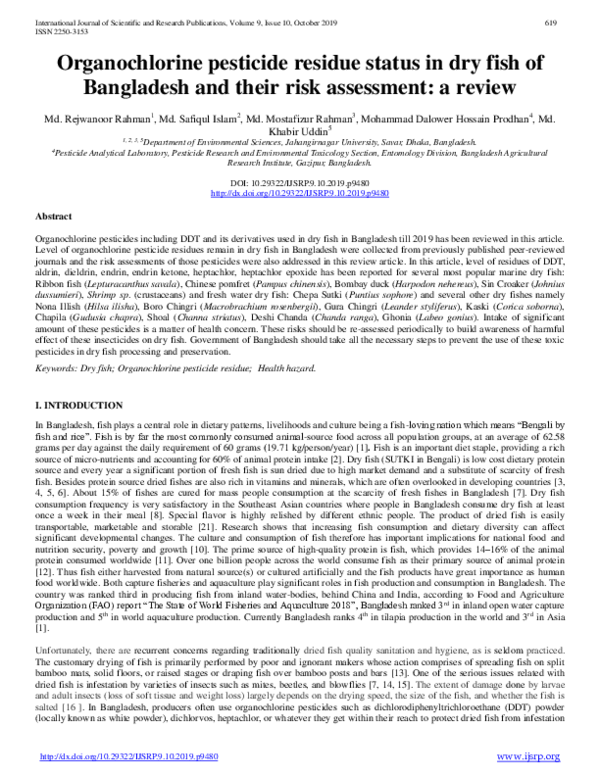 (PDF) Organochlorine pesticide residue status in dry fish of Bangladesh and their risk ...