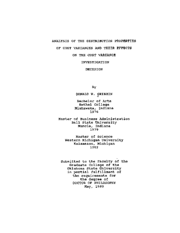 (PDF) Analysis of the distribution properties of cost variances and ...