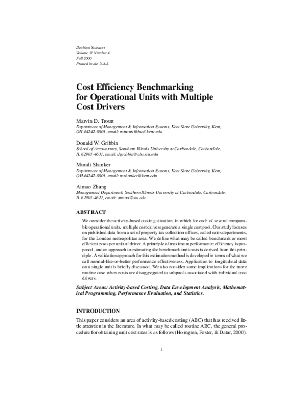 (PDF) Cost Efficiency Benchmarking for Operational Units with Multiple ...