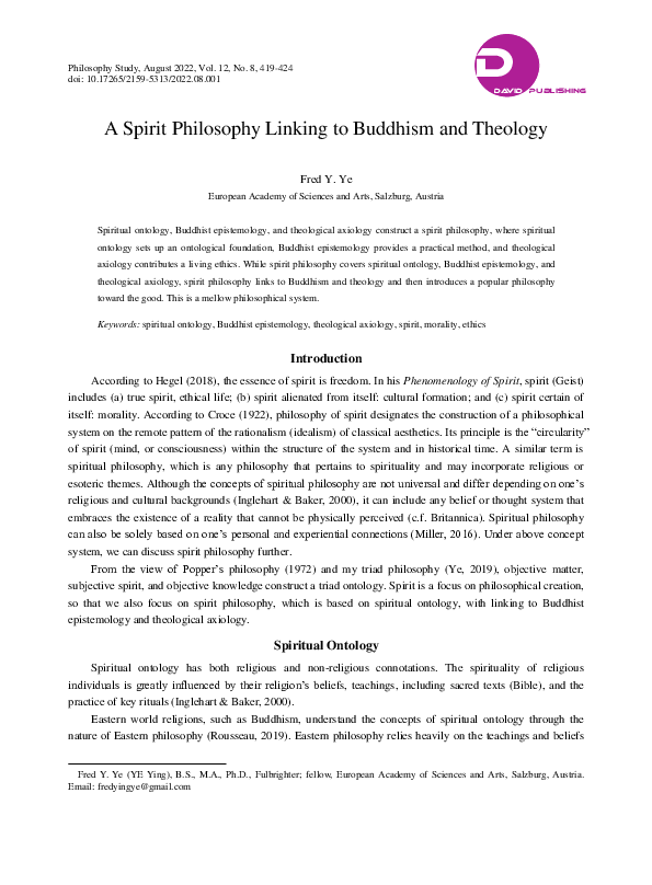(PDF) A Spirit Philosophy Linking to Buddhism and Theology