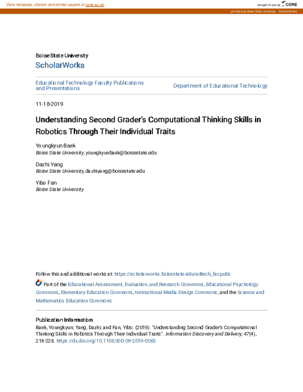 (PDF) Understanding second grader’s computational thinking skills in robotics through their ...