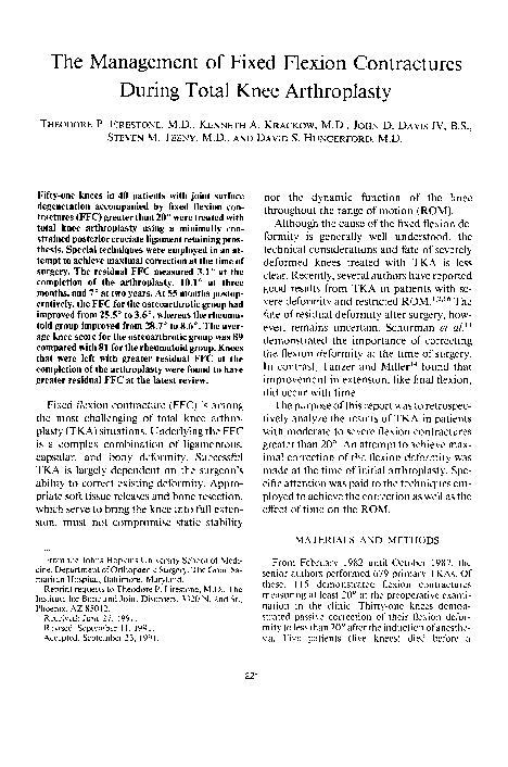(PDF) The Management of Fixed Flexion Contractures During Total Knee ...