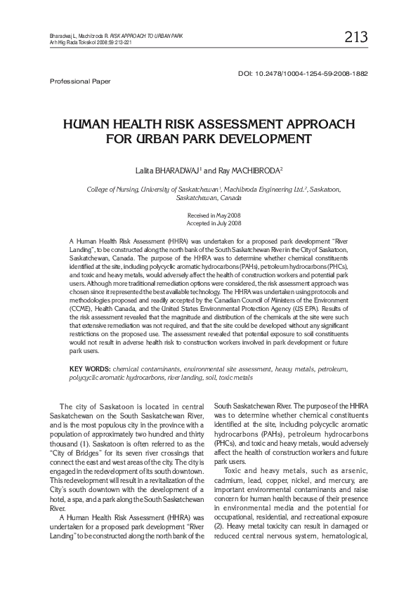 (PDF) Human Health Risk Assessment Approach for Urban Park Development
