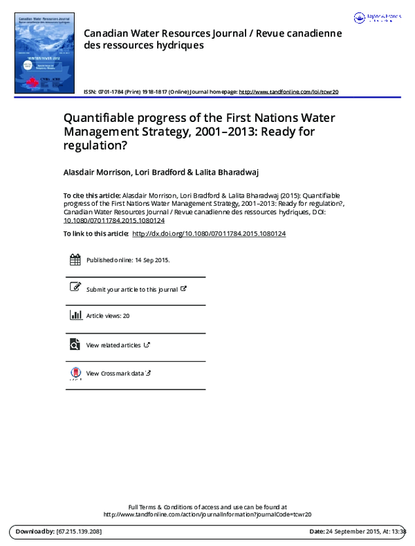(PDF) Quantifiable progress of the First Nations Water Management ...