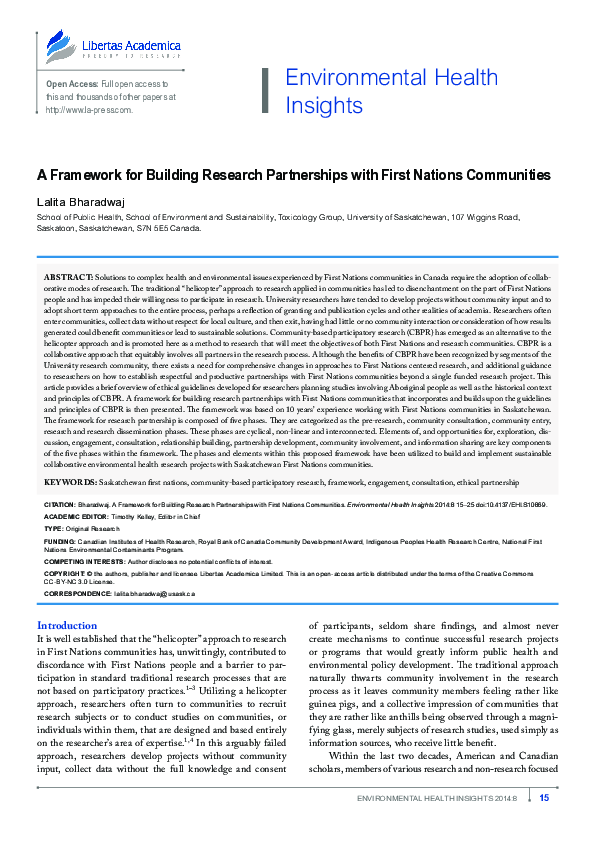 (PDF) A Framework for Building Research Partnerships with First Nations ...
