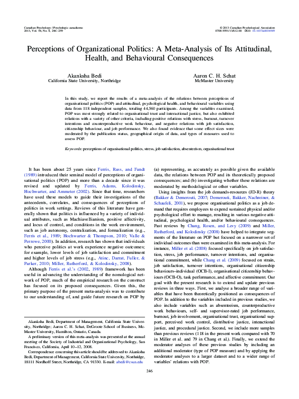 (PDF) Meta-Analysis of Perceptions of Organizational Politics