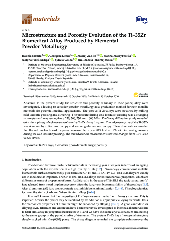 (PDF) Microstructure and Porosity Evolution of the Ti–35Zr Biomedical ...