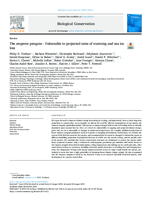 (PDF) The emperor penguin - Vulnerable to projected rates of warming ...