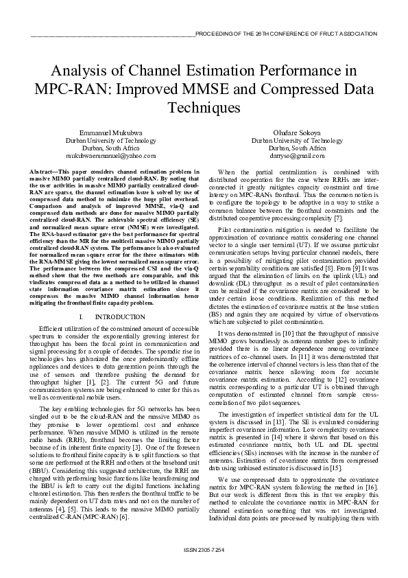(PDF) Analysis of Channel Estimation Performance in MPC-RAN: Improved MMSE and Compressed Data ...