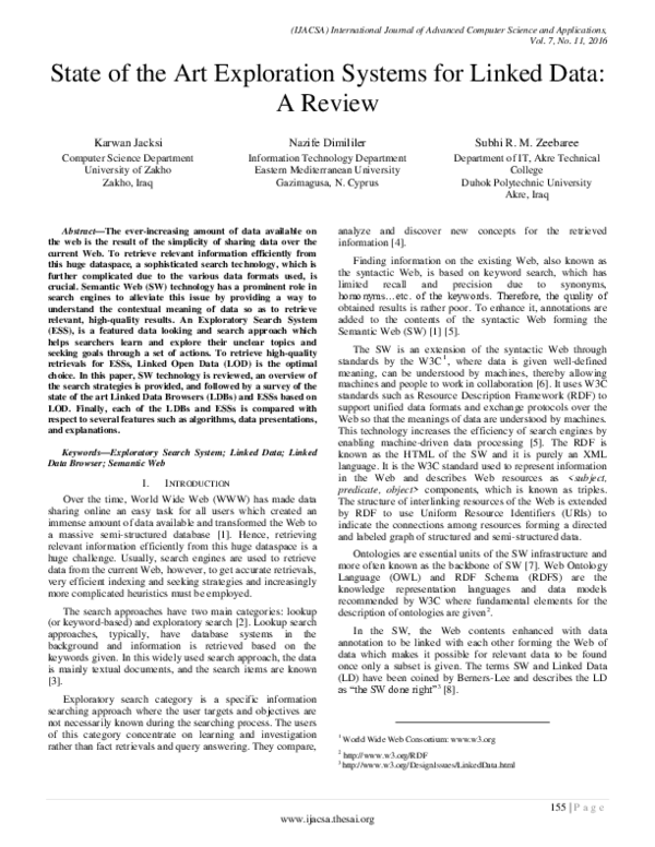 (PDF) State of the Art Exploration Systems for Linked Data: A Review