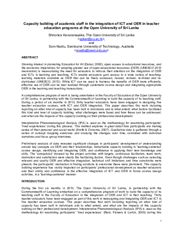 (PDF) Capacity building of academic staff in the integration of ICT and OER in teacher education ...