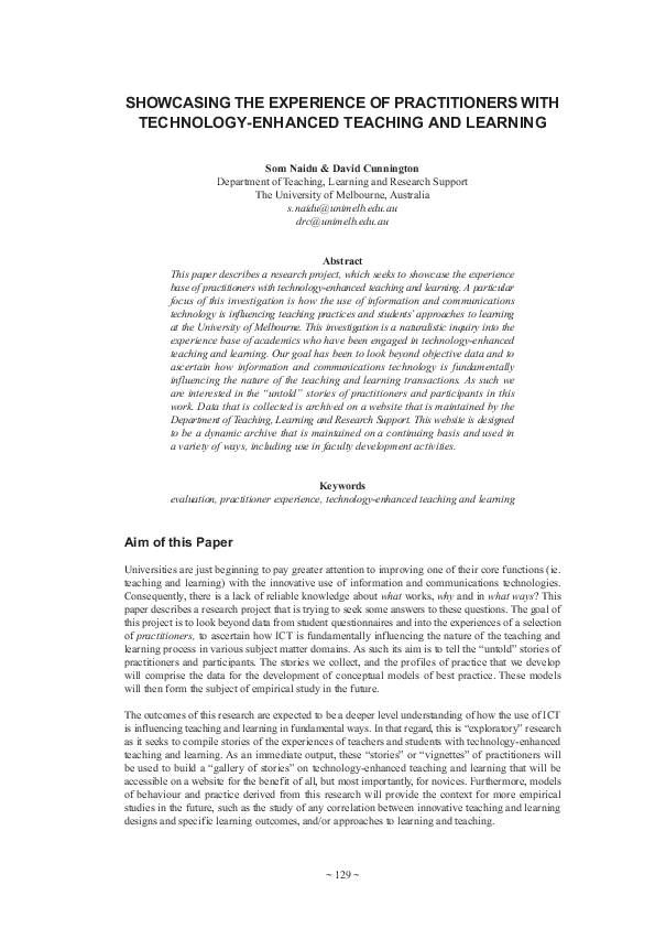 (PDF) Showcasing the Experience of Practitioners with Technology-Enhanced Teaching and Learning