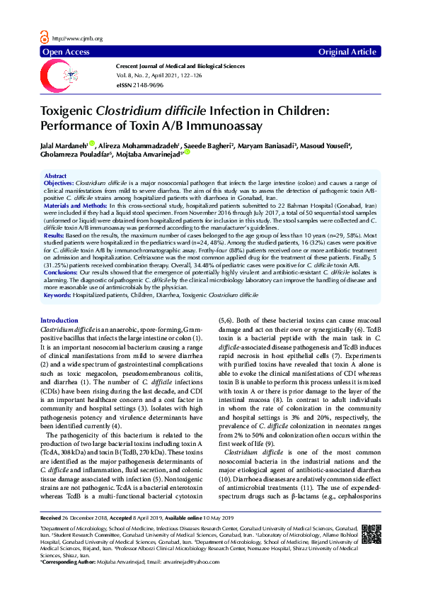 (PDF) Toxigenic Clostridium difficile Infection in Children ...