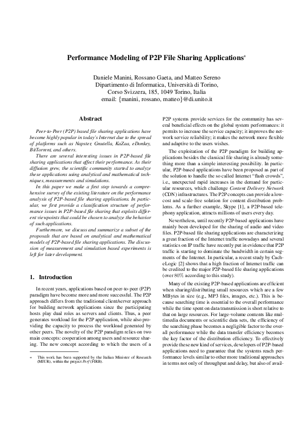 (PDF) Performance Modeling of P2P File Sharing Applications
