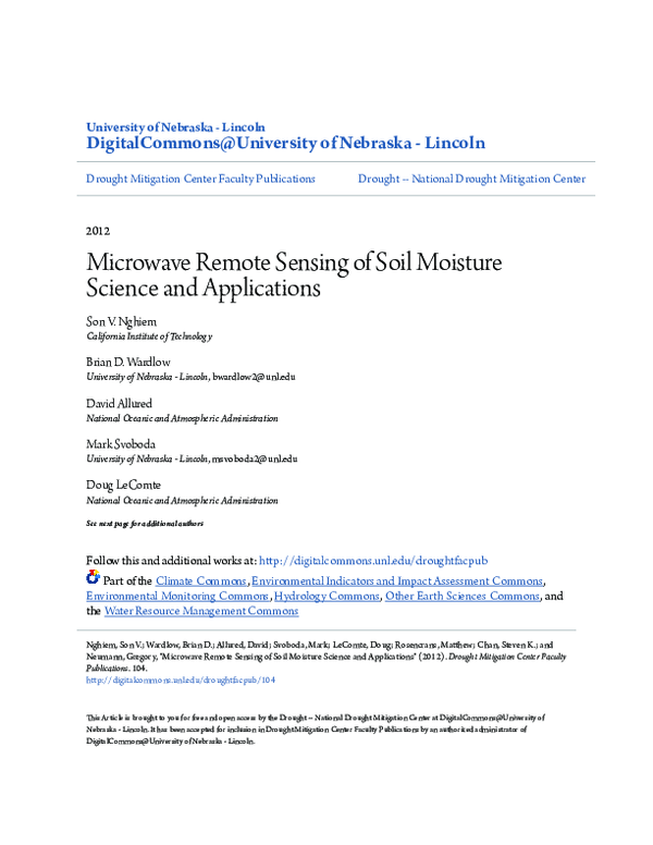 (PDF) Microwave Remote Sensing of Soil Moisture : Science and Applications