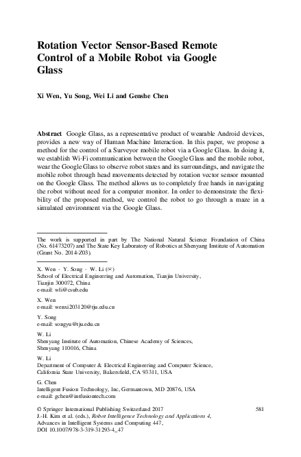 (PDF) Rotation Vector Sensor-Based Remote Control of a Mobile Robot via Google Glass