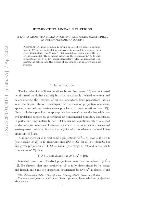 (PDF) Idempotent linear relations | Stefania Marcantognini - Academia.edu
