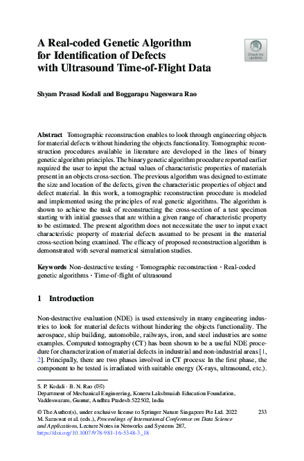 Pdf A Real Coded Genetic Algorithm For Identification Of Defects With Ultrasound Time Of