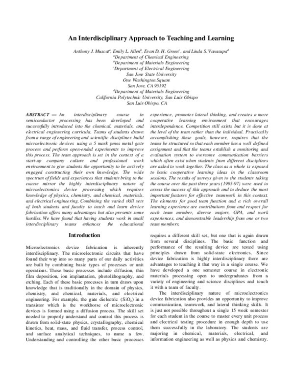 (PDF) An interdisciplinary approach to teaching and learning | Linda Vanasupa - Academia.edu